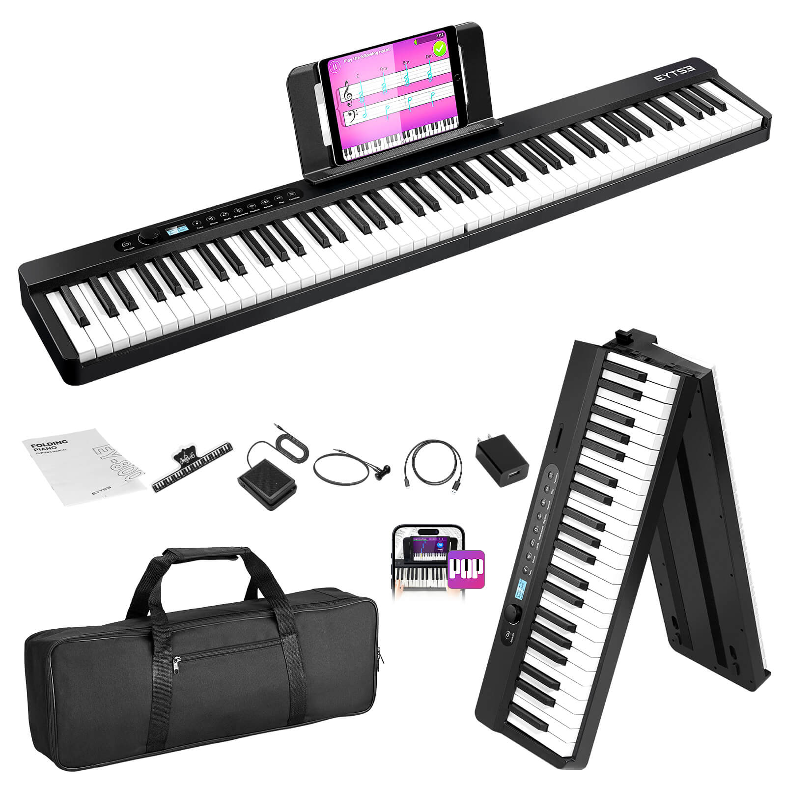 Eytse EY800 Folding Piano 88 Key Semi-Weighted Foldable Keyboard